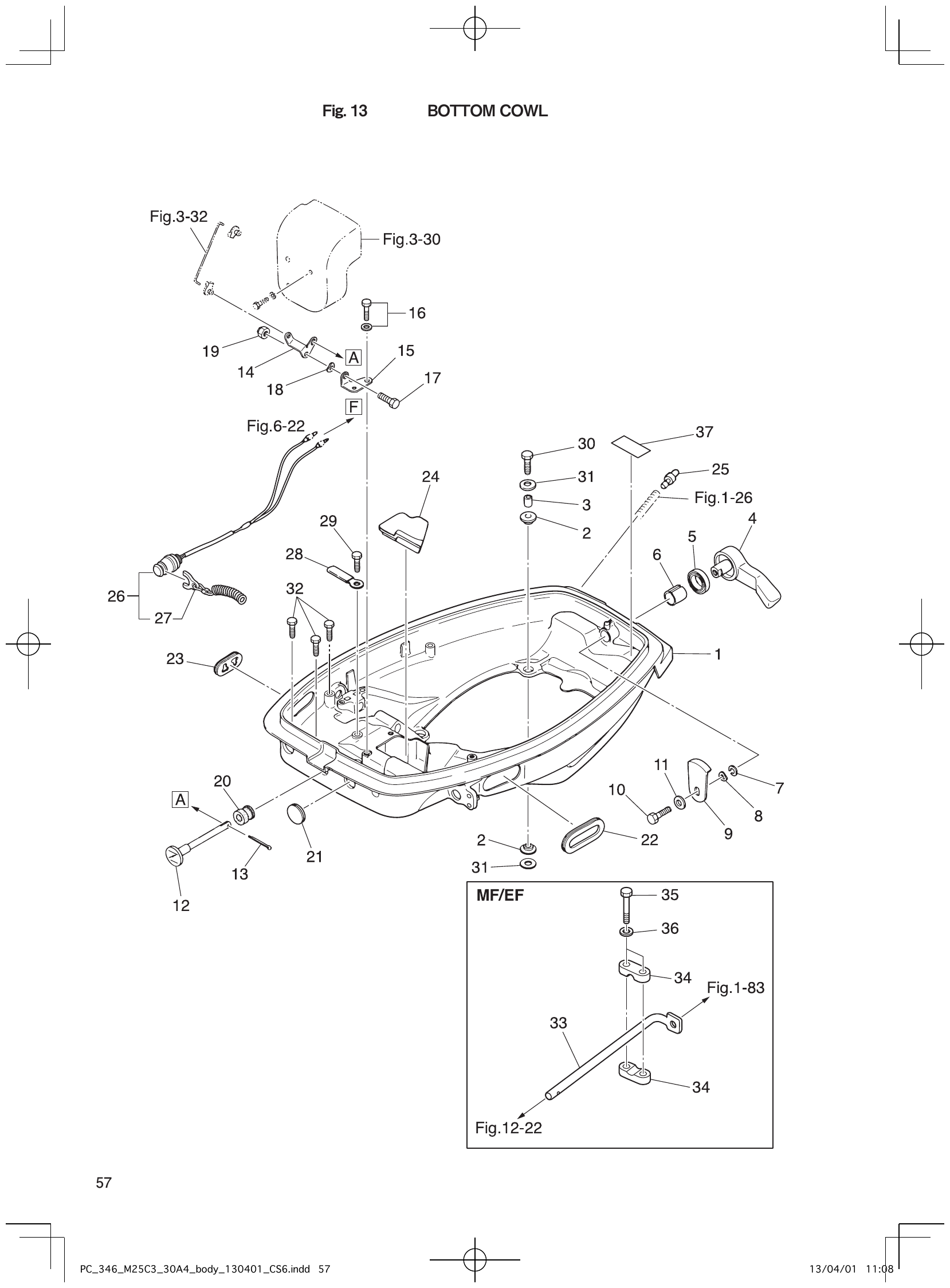 M 25/30H JET MX25/30H – Section 13 bottom cowl parts diagram